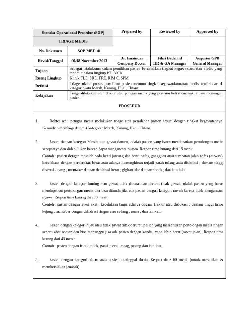 SOP Medical 41 - Triage Medis | PDF