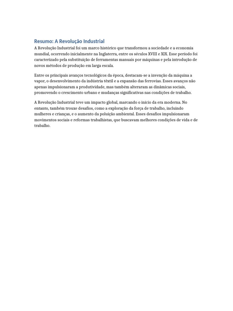 Resumo Revolucao Industrial | PDF