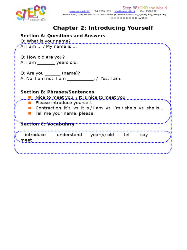 Handout Chapter 2 Introducing Yourself | PDF