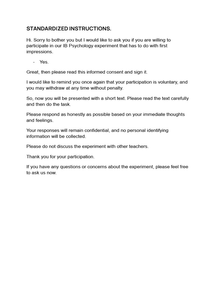 Standardized Instructions | PDF | Wellness | Lifestyle