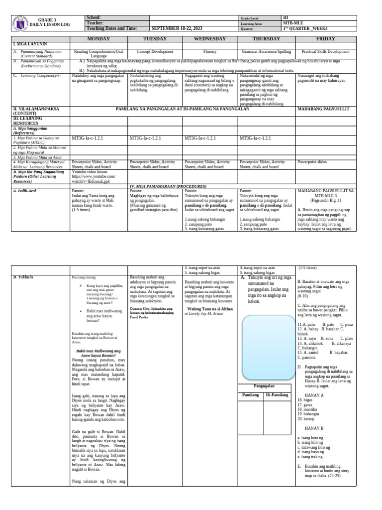 MTB3 DLL Q1 W4 | PDF