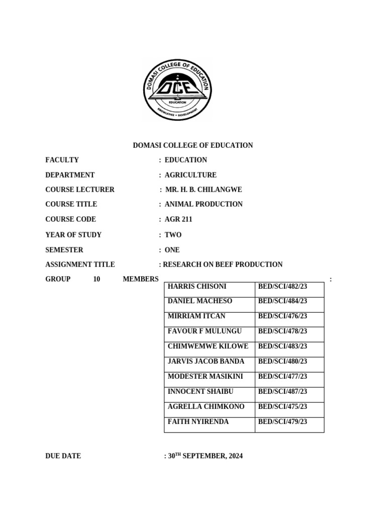 AGR 212 Assignment - 082244 | PDF | Dairy Cattle | Cattle