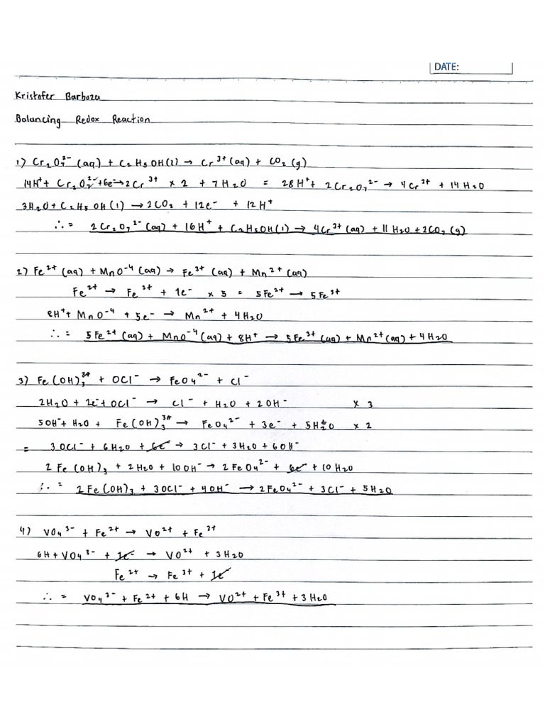 Balancing Redox Reaction | PDF