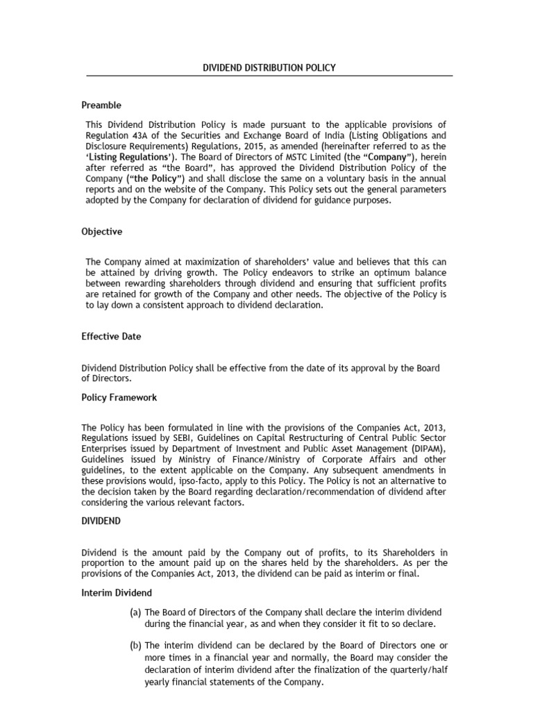 Dividend Distribution Policy | PDF | Dividend | Taxes