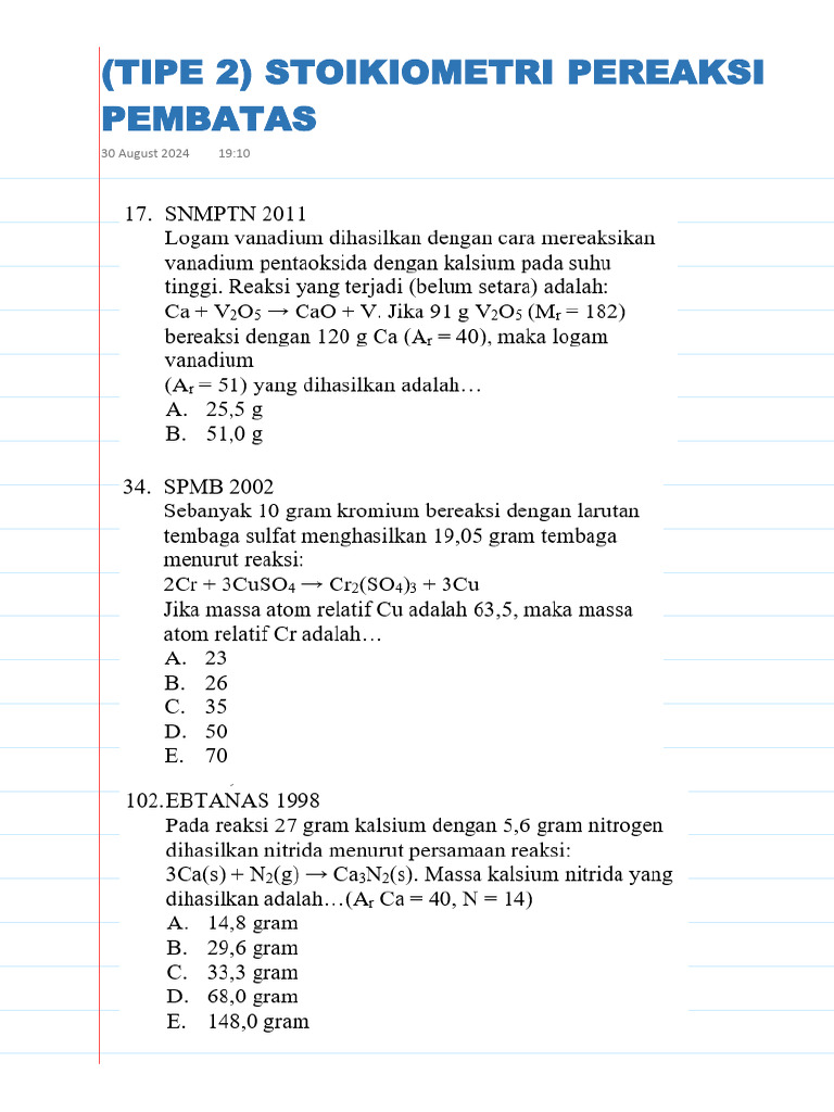 (Tipe 2) Stoikiometri Pereaksi Pembatas | PDF