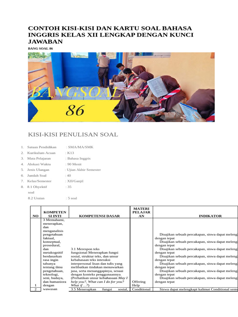 CONTOH KISI Soal Kls 12 | PDF | Kajian Bahasa Asing