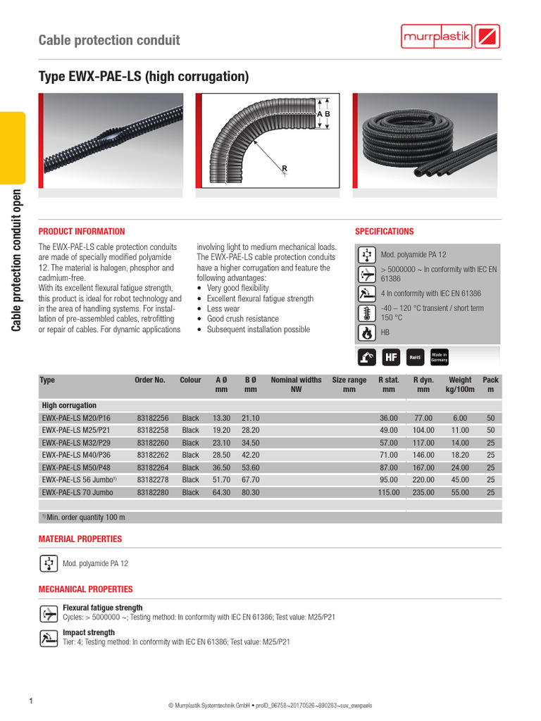 EWX-PAE-LS Cable Conduit Specs | PDF | Materials | Building Engineering