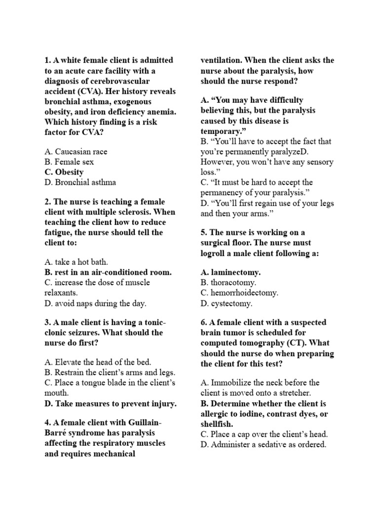 NCLEX Test CVA Neuro 24 | PDF | Meningitis | Stroke