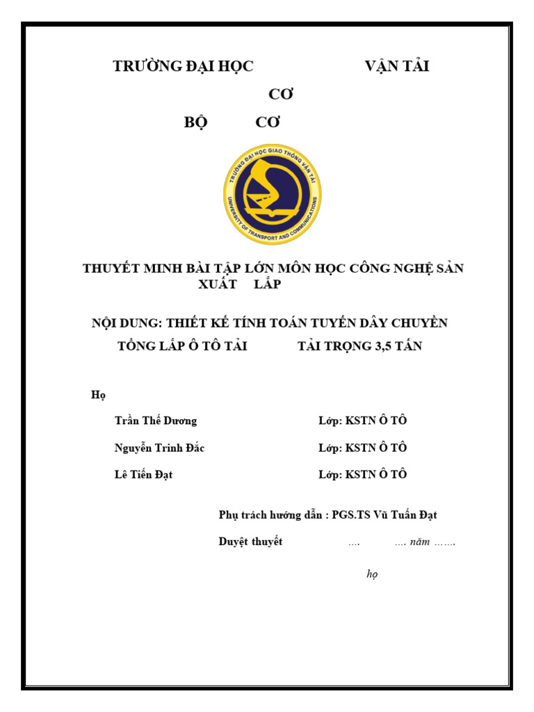 BTL - CNSXLR Ô TÔ - K61 - KSTN - NHÓM 3 - TRẦN THẾ DƯƠNG | PDF