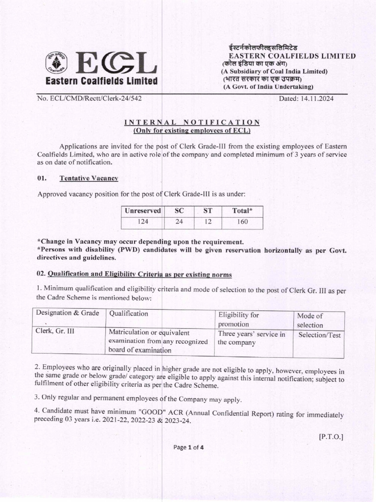 Internal Notification - Clerk Grade III | PDF