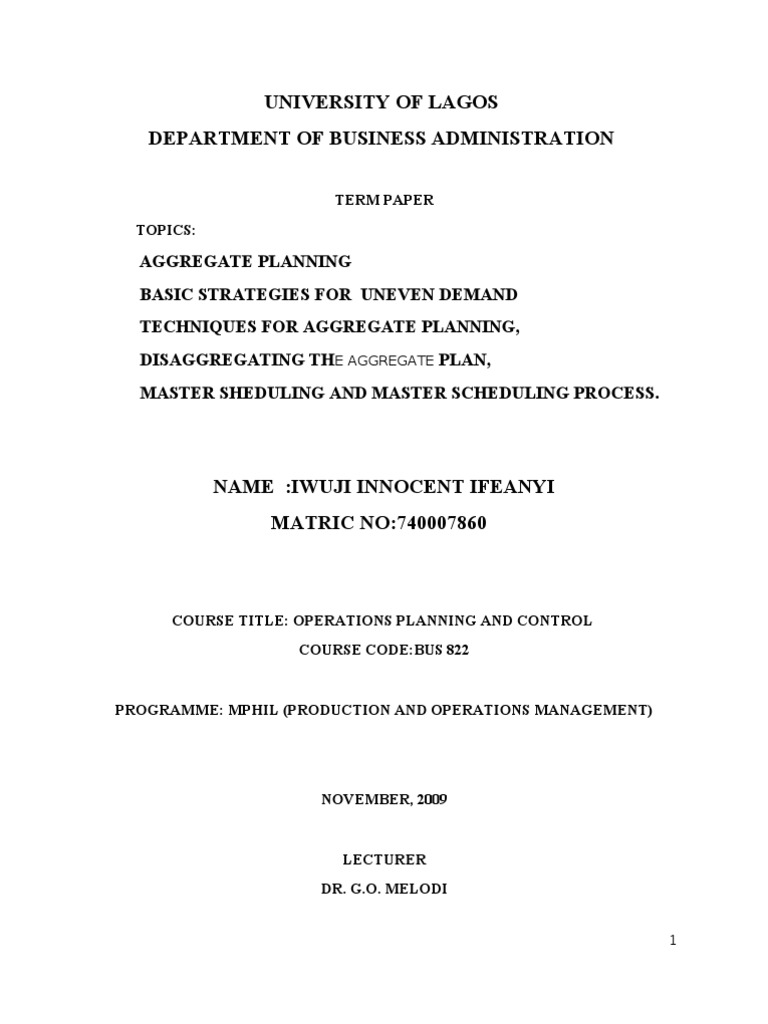 BUS 822 - Assignment-20 Aggregate Planning | PDF | Mathematical Optimization | Inventory