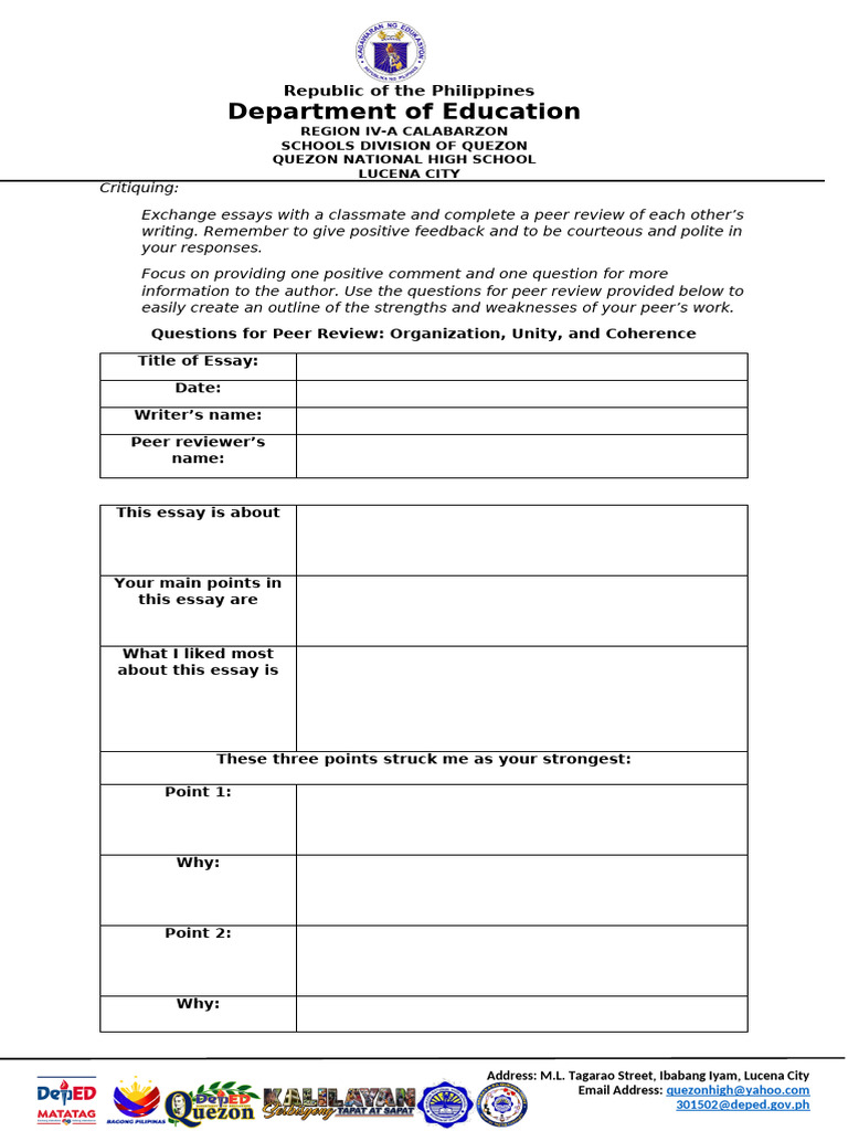 Week 4 Application-CRITIQUING (PEER REVIEW) TEMPLATE | PDF | Peer To Peer