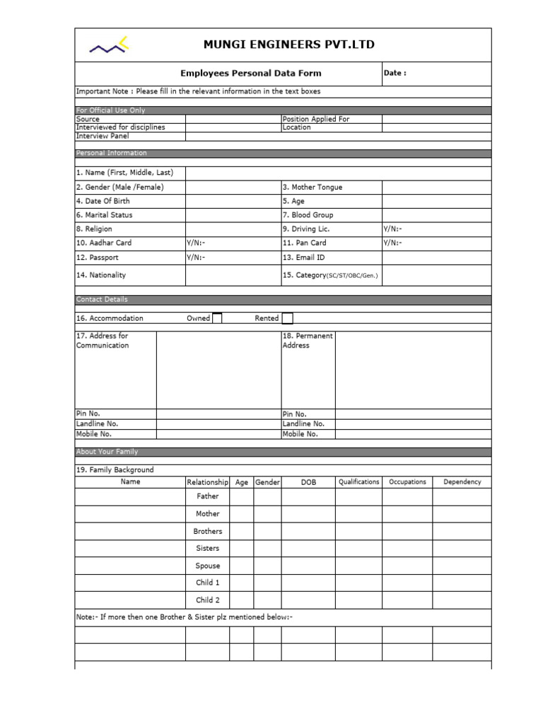Personal Data Declaration Form | PDF | Employment