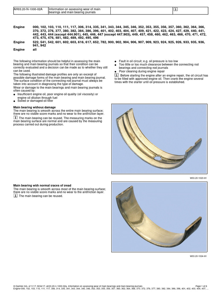 Information On Assessing Wear of Main Bearings and Main Bearing ...