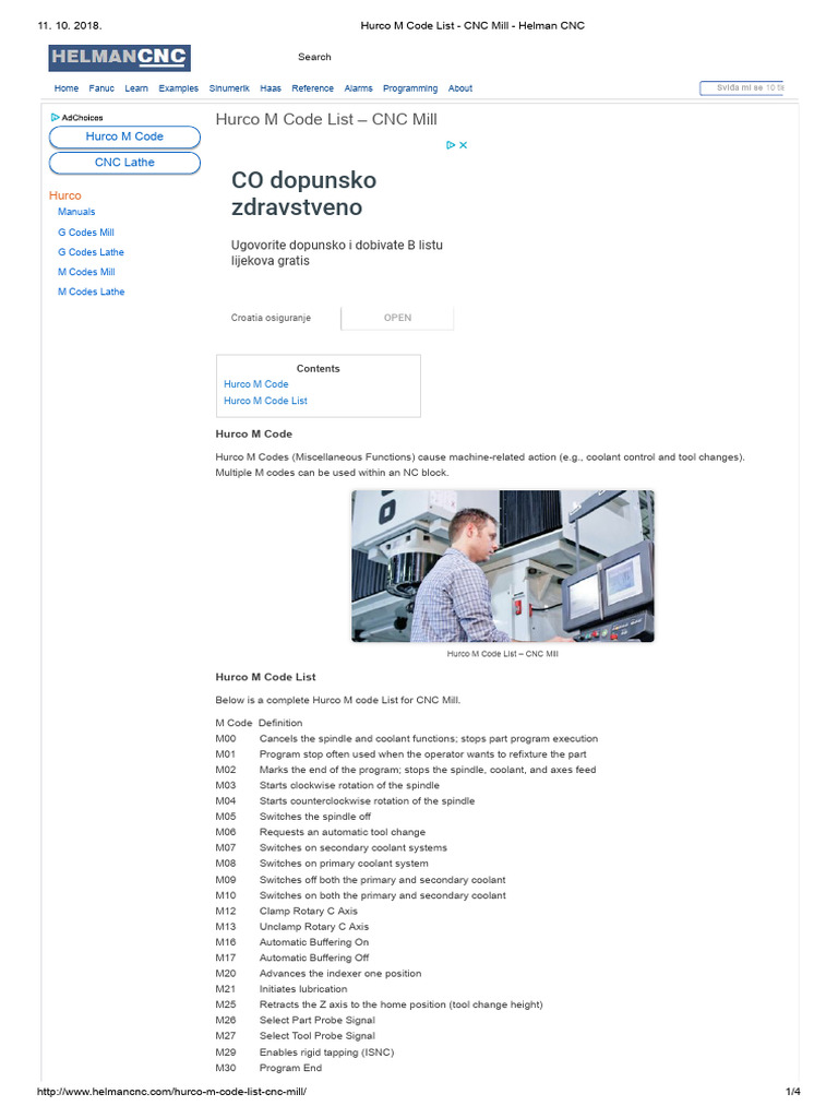 Hurco M Code List - CNC Mill - Helman CNC | PDF | Numerical Control | Tools