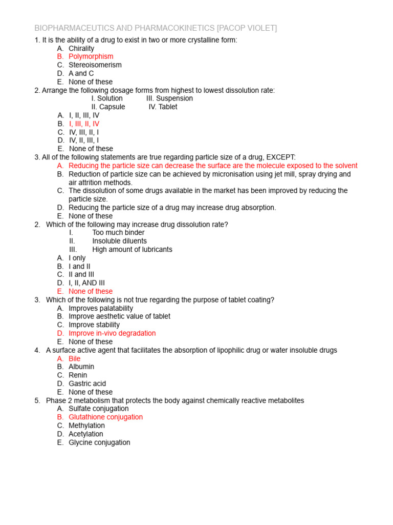 BIOPHARMACEUTICS - PACOP Violet | PDF | Drug Metabolism | Kidney