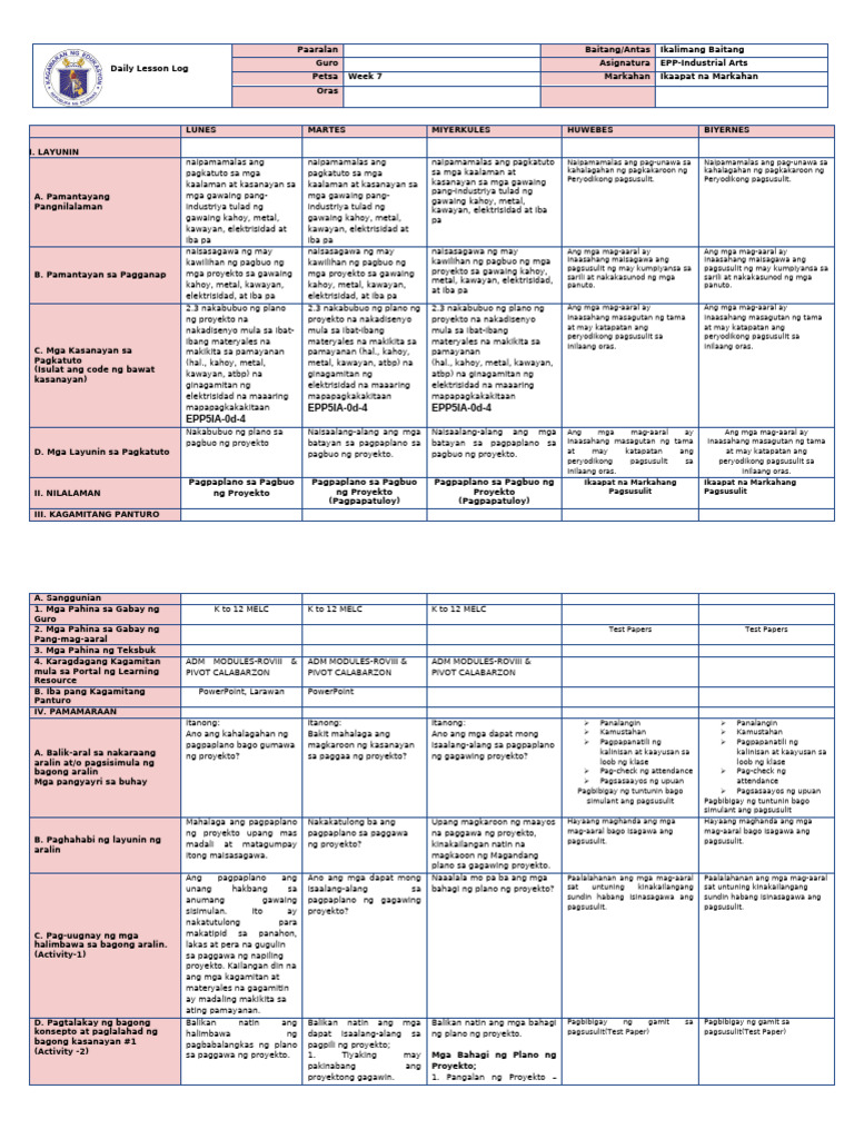 DLL Week 7-Q4 Epp 5 | PDF