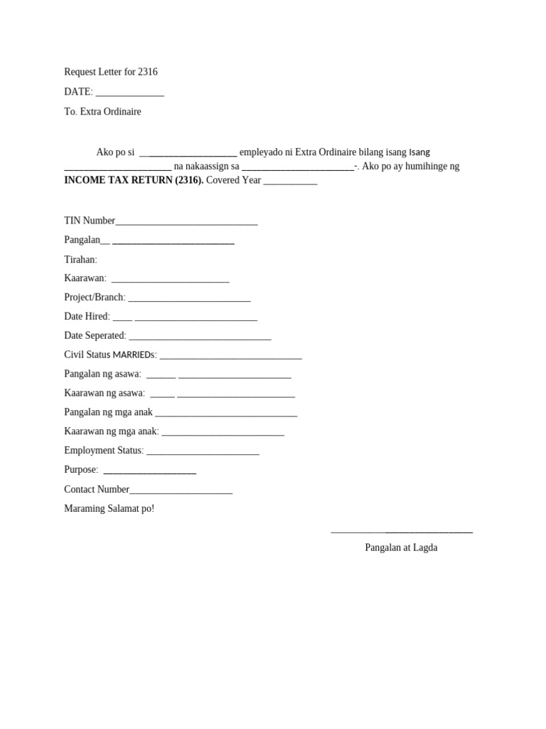 ITR (2316) Request Letter | PDF