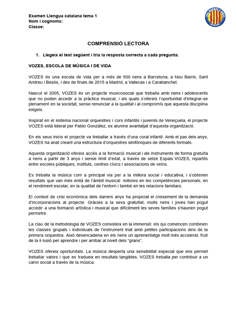 Examen 1r Tema 2n ESO | PDF