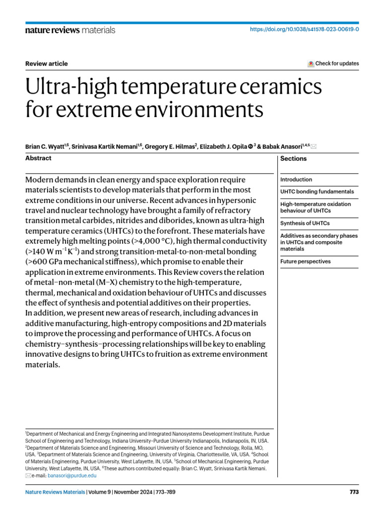 Ultra-High Temperature Ceramics For Extreme Environments | PDF ...