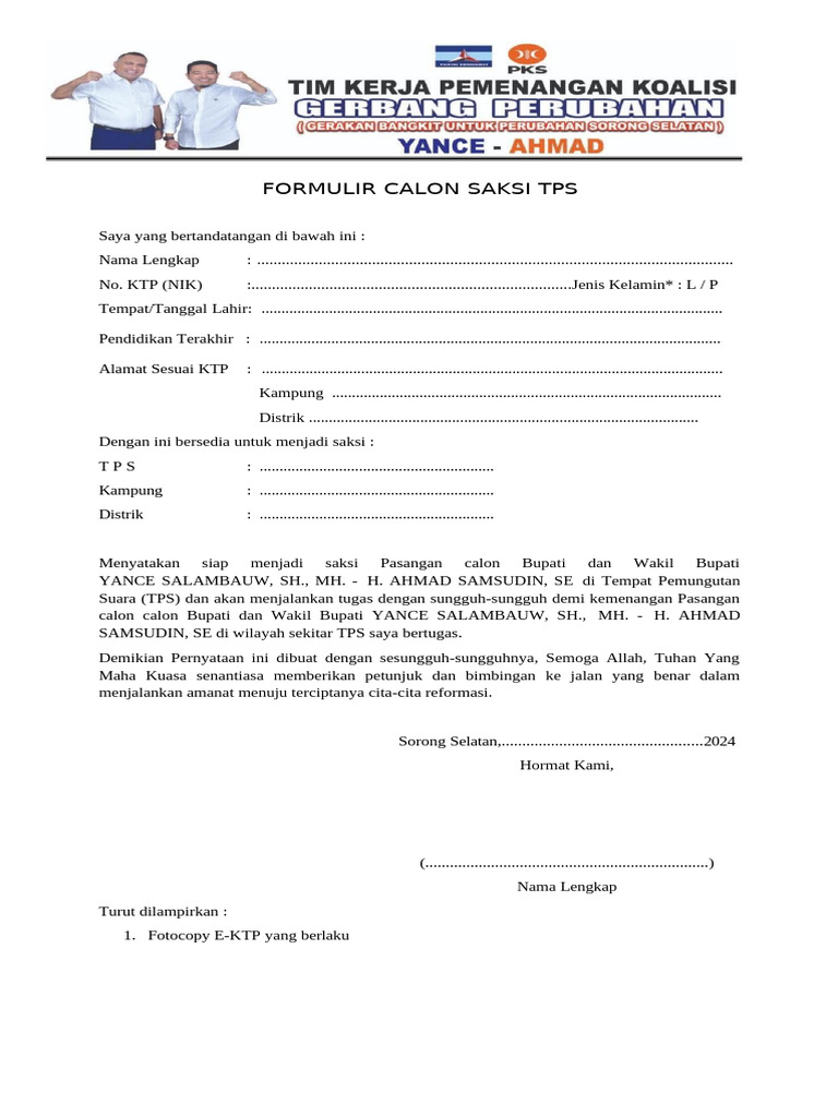 Form Calon Saksi TPS | PDF | Olahraga & Rekreasi | Hukum