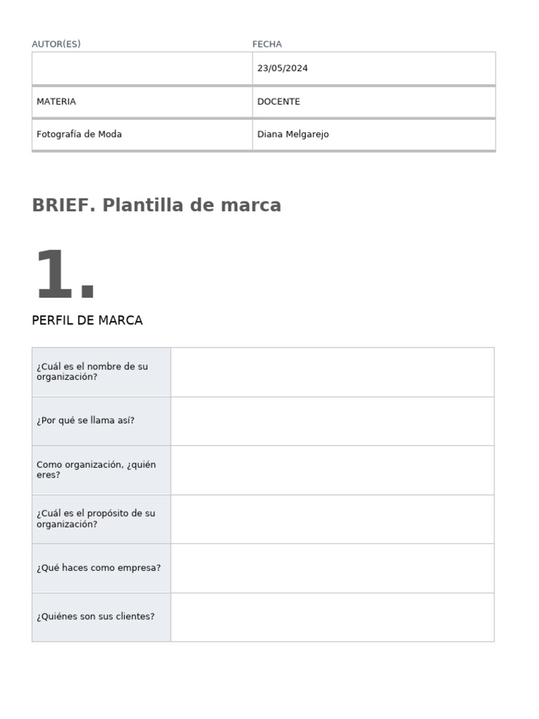 Modelo Plantilla Brief Fotografia | PDF | Crecimiento personal y ...