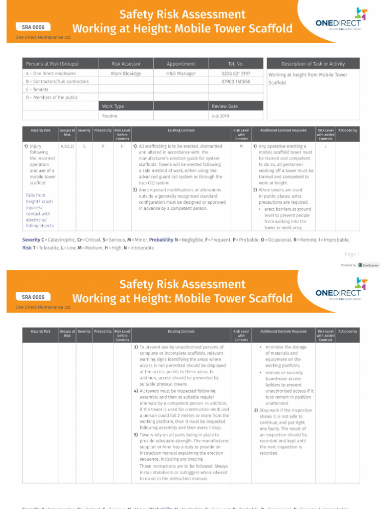 Sra0006 Working at Height - Mobile Tower Scaffold | PDF