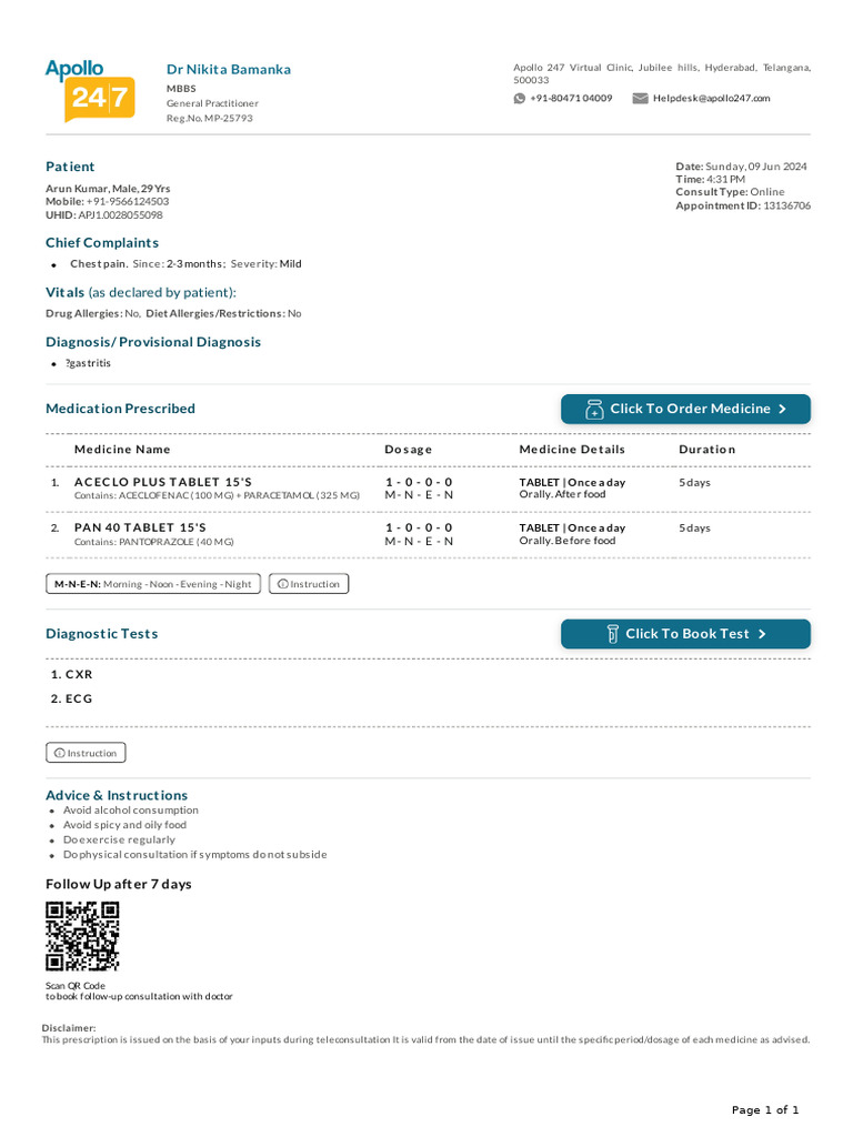 Prescription - Apollo 2471717930965069 | PDF | Health Sciences | Pharmacy