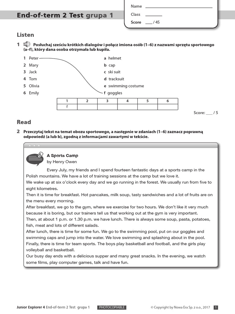 End-Of-term 2 Test Grupa - 1 | PDF | Lunch | Cuisine