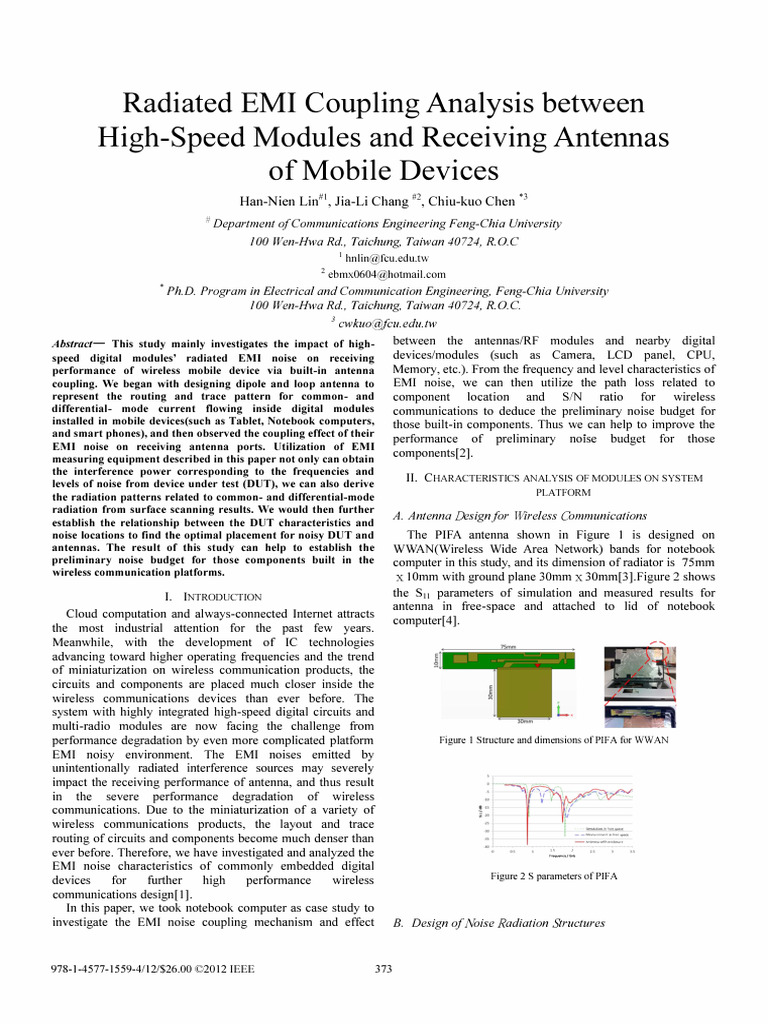 EMI Coupling in Mobile Device Antennas | PDF | Electromagnetic ...