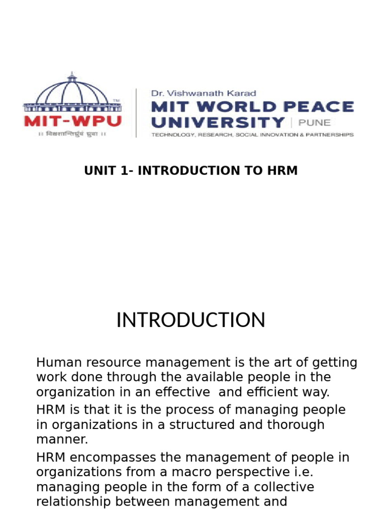 Unit 1 Introduction To HRM 2 | PDF | Human Resource Management | Employment