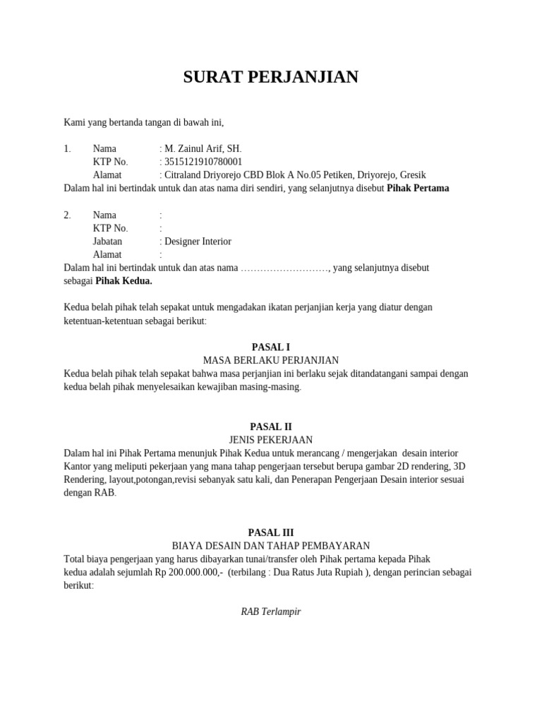 Contoh Surat Perjanjian Proyek Desain in | PDF