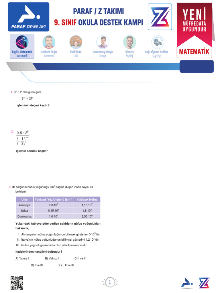 9.sinif Matematik 1.donem 1.yazili Genel Tekrar | PDF