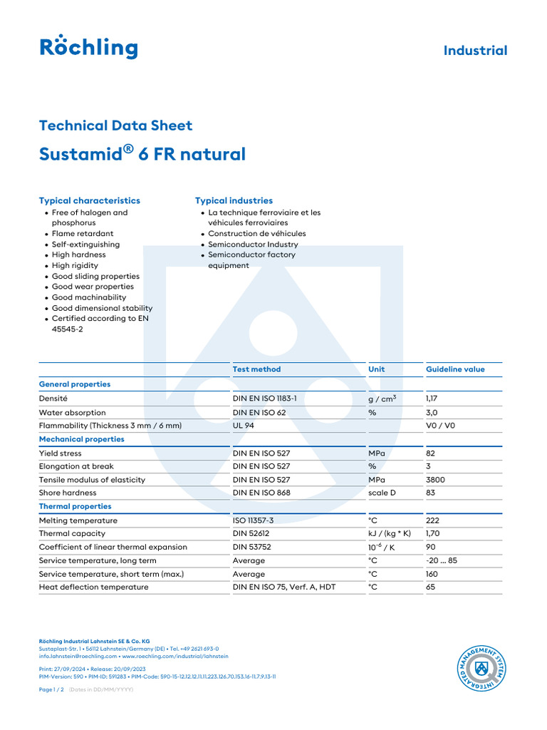 Sustamid 6 FR Technical Data Sheet | PDF | Strength Of Materials ...