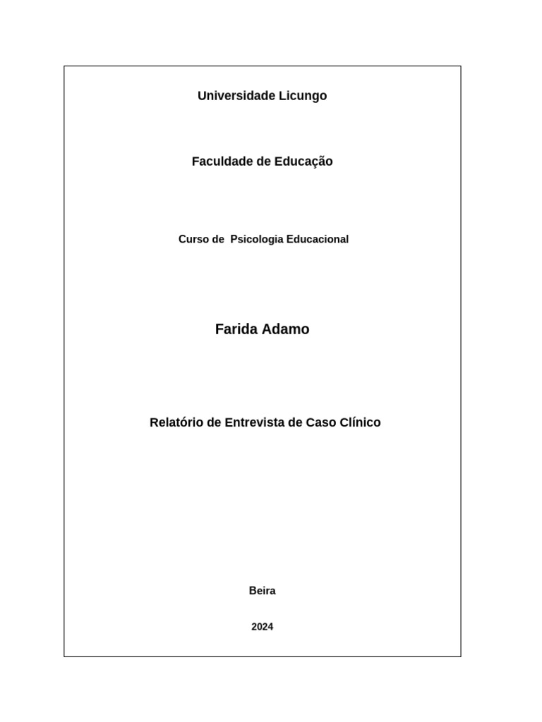 Relatorio de Entrevista de Casos Clinicos Da Adolescente Amelia-1 | PDF ...