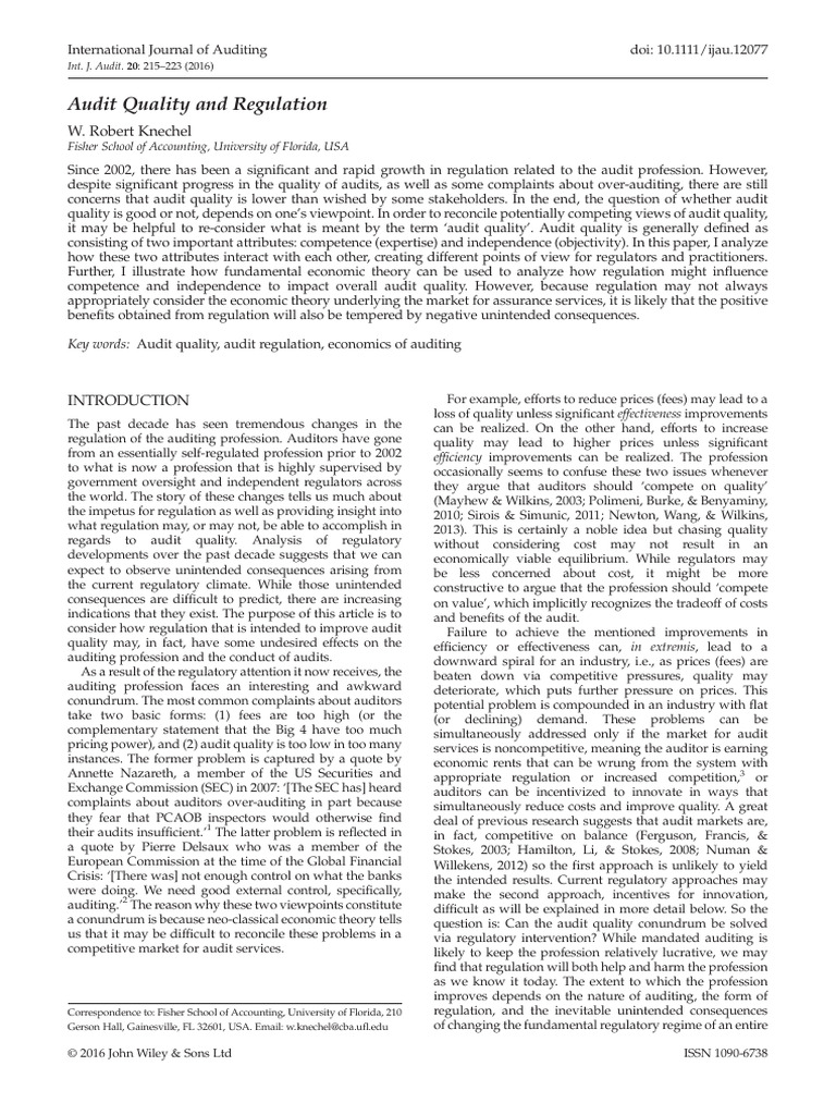 Audit Quality and Regulation | PDF | Audit | Risk