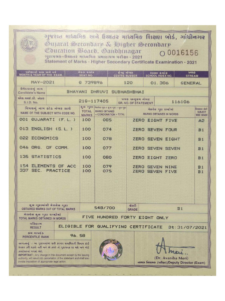 12th MARKSHEET | PDF