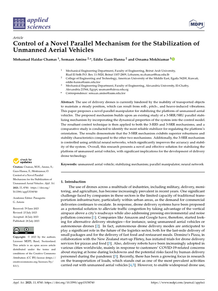 Control of A Novel Parallel Mechanism For The Stabilization of Unmanned Aerial Vehicles 2 | PDF ...