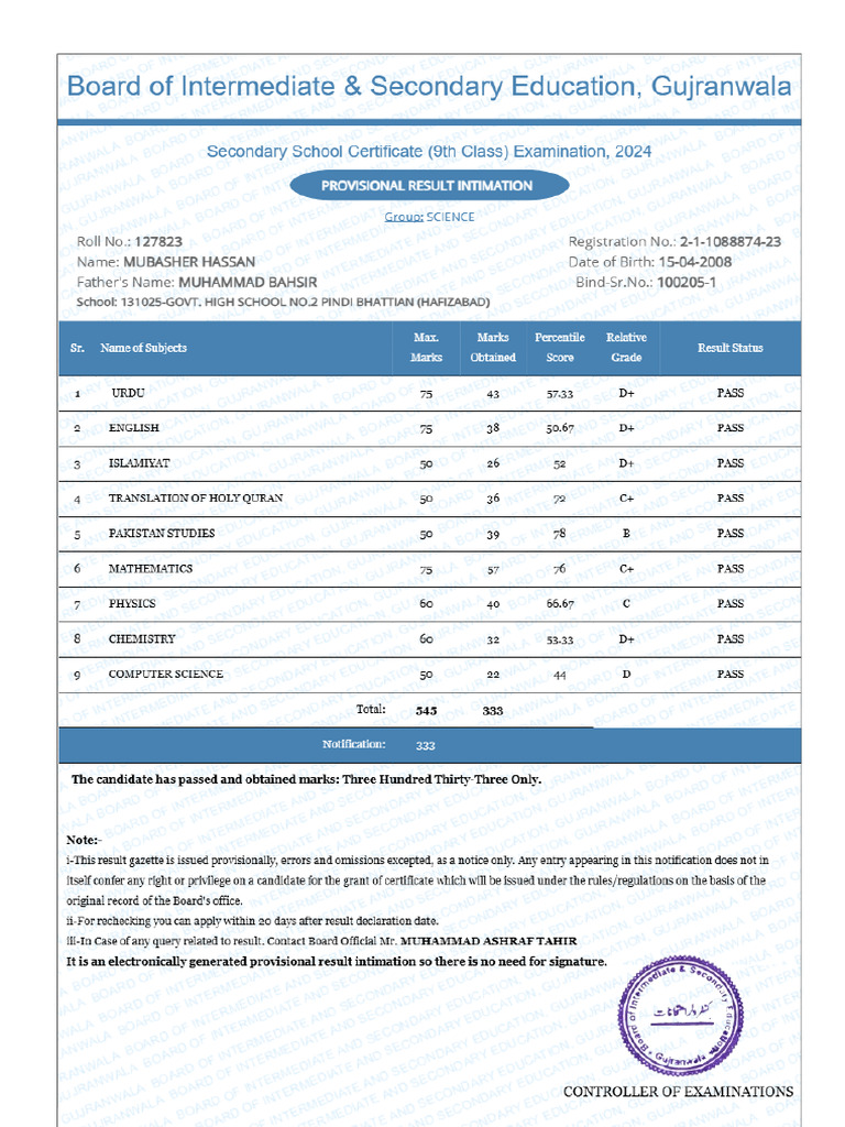 Resultcard Pdf