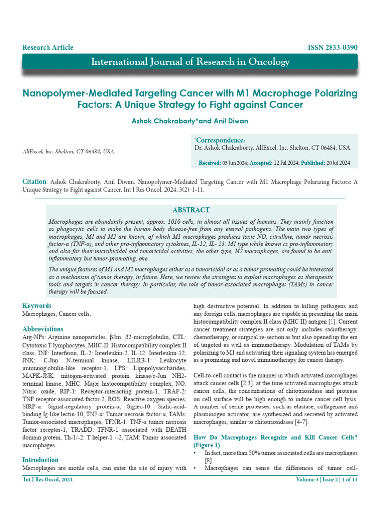 Nanopolymermediated Targeting Cancer With m1 Macrophage Polarizing ...