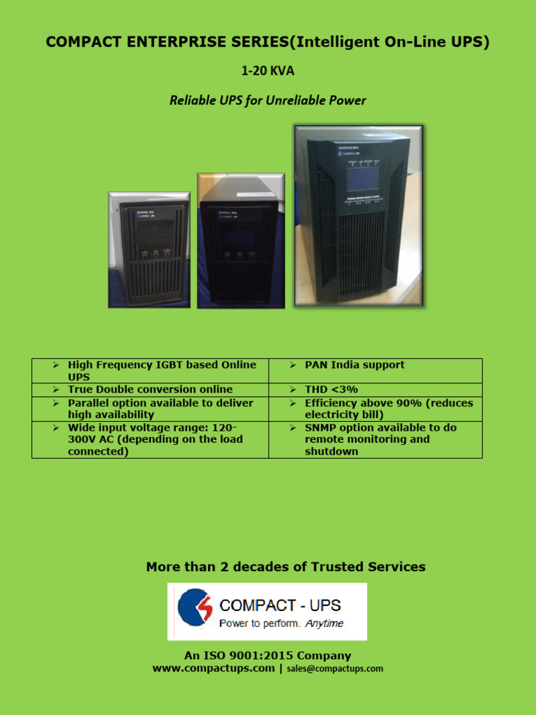 Compact Enterprise Series UPS Overview | PDF | Battery Charger ...