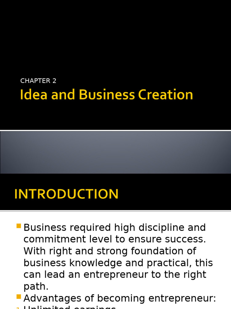 Chapter 2 - Idea and Business Creation | PDF | Entrepreneurship | Risk