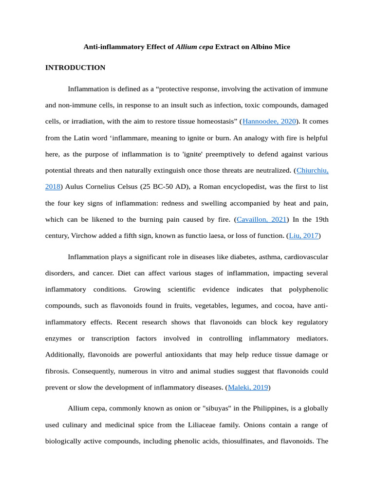 Anti-Inflammatory Effect of Allium Cepa Extract On Albino Mice | PDF ...
