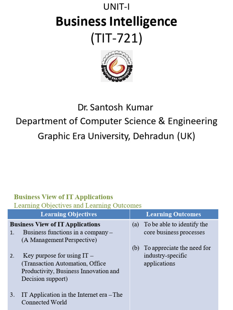 TIT 721 BI-Unit-I Study Materials | PDF | Application Software | Business Process