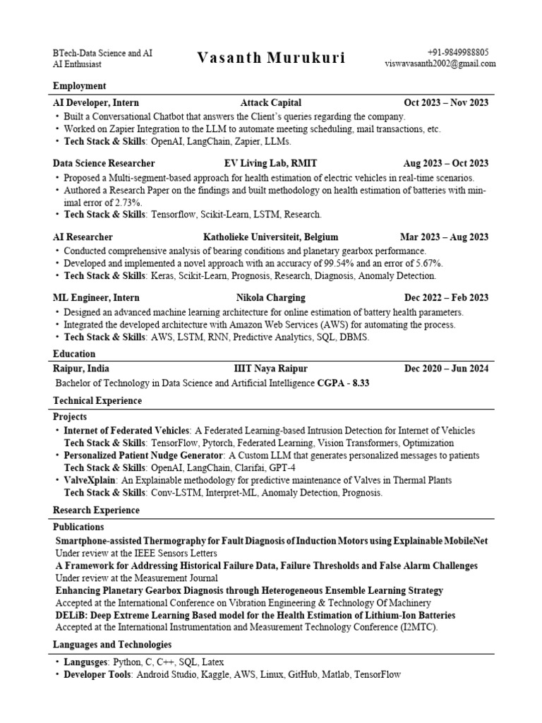 Vasanth Murukuri-Resume | PDF | Artificial Intelligence | Intelligence (AI) & Semantics