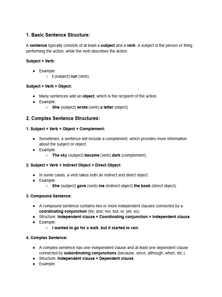 English Sentence Structures | PDF | Adverb | Verb