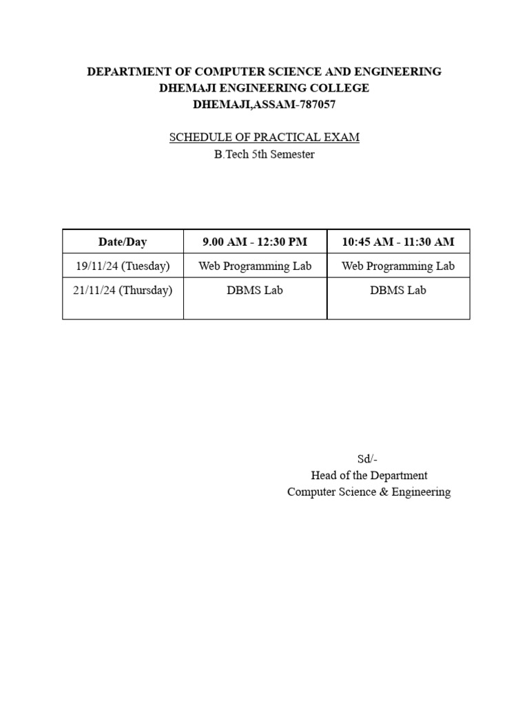 Practical Exam Department of Computer Science and Engineering | PDF
