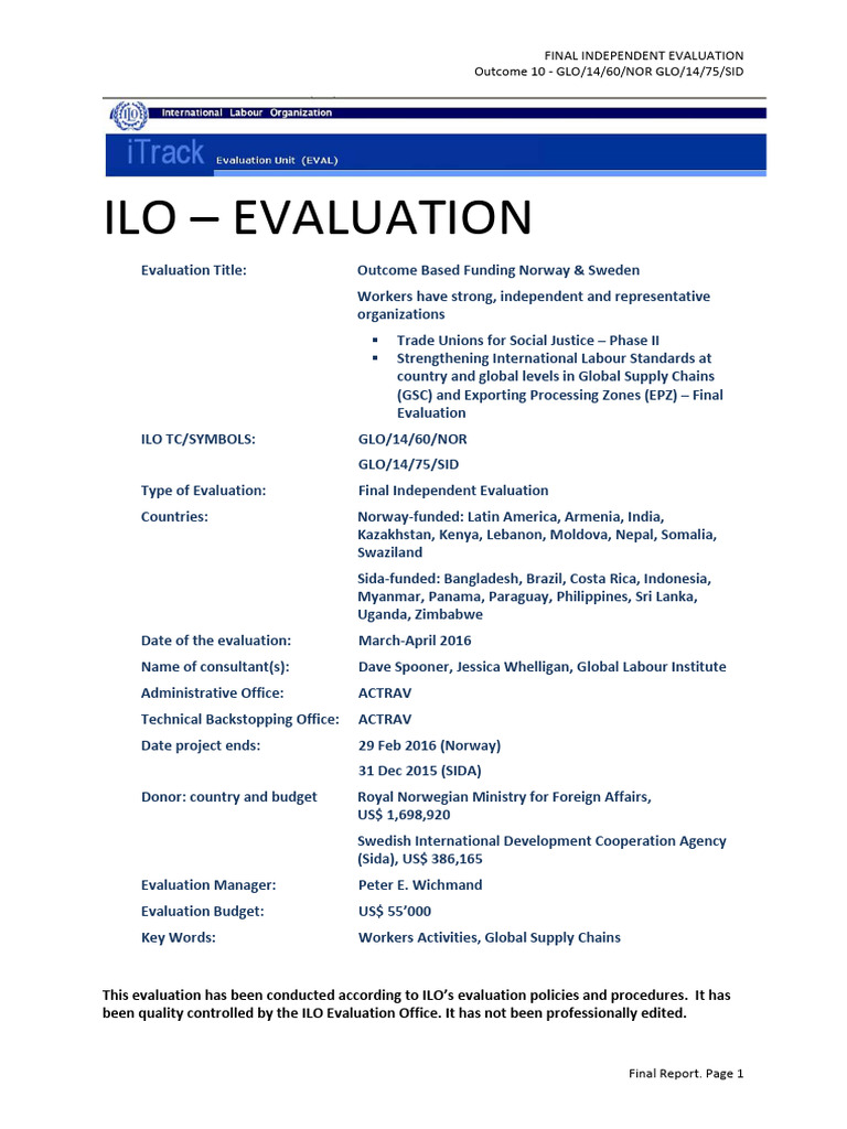 GLO1460NOR - GLO1475SID - Eval - Final - Outcome 10 - 2016 - Copie | PDF | Evaluation ...