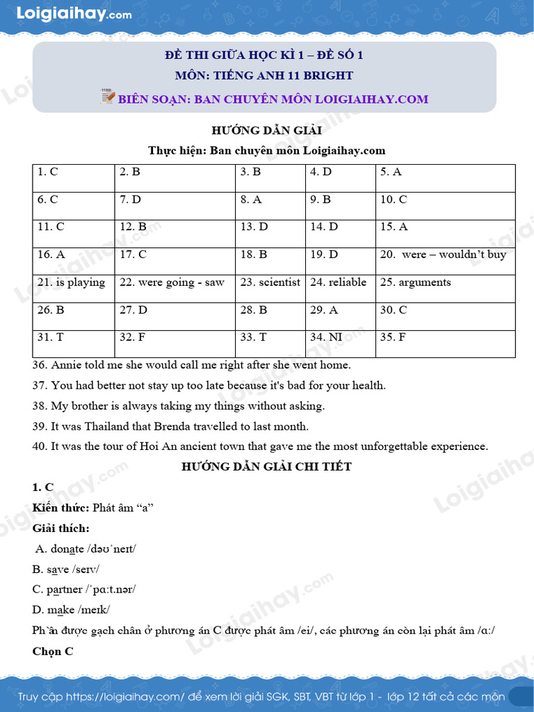 De Thi Giua Ki 1 Tieng Anh 11 Bright de So 1 1697707278 | PDF