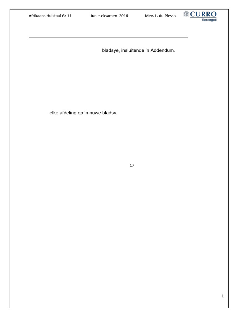 Afrikaansht gr11 Junexam2016 | PDF
